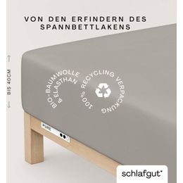 Spannbettlaken Schlafgut "PURE BOXSPRING Bio-Baumwolle mit Elasthan, 170 g/m&sup2;, Bettlaken", beige (sand mid), 1 Stk., Jersey-Elasthan, 180-200x200-220 40cm, Jersey-Elasthan, Obermaterial: 95% Baumwolle, 5% Elasthan, Bettlaken, Spannbettlaken, PREMIUM Boxspringbett Laken bis 40 cm H&ouml;he, dehnbar blickdicht, straff