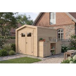 Gartenhaus Weka "Killarney", naturbelassen, ohne Fu&szlig;boden, ohne Dacheindeckung, Massivholz, Gartenh&auml;user, Gartenhaus, Doppelt&uuml;r, 1/4 verglast, mit Pflanztisch