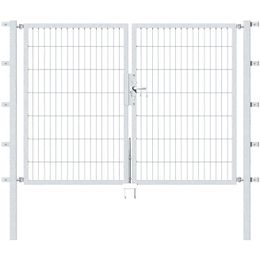 Zaundoppelt&uuml;r Alberts "Flexo", silber (silberfarben), B:200cm H:140cm, Stahl, Tore, 200 cm Breite, in versch. H&ouml;hen