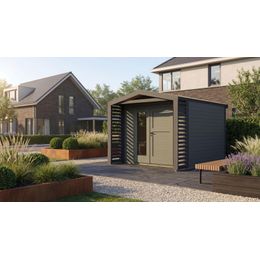 Gartenhaus Weka "Killarney", gr&uuml;ngrau, anthrazit, ohne Fu&szlig;boden, ohne Dacheindeckung, Massivholz, Gartenh&auml;user, Gartenhaus, Doppelt&uuml;r, 1 1/2 Seite mit Fenster, inkl. Rhombusvordach