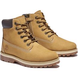 Schn&uuml;rboots Timberland "COURMA KID - MID LACE BOOT", M&auml;dchen, Gr. 36, gelb (hellbraun), Leder, Schuhe Schn&uuml;rboots, Winterstiefel, Schn&uuml;rstiefel, Winterschuhe
