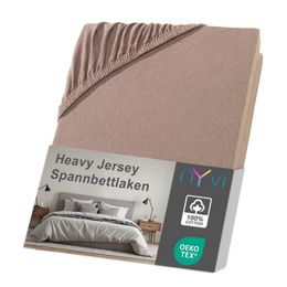 NYVI Spannbettlaken DreamScience Heavy Jersey - Spannbetttuch, Formstabil, 160g/m&sup2;, Rundum-Gummizug, B&uuml;gelfrei Farbe:nougat;Gr&ouml;&szlig;e:120x200 - 130x200 cm