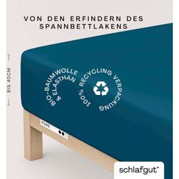 Spannbettlaken Schlafgut "PURE BOXSPRING Bio-Baumwolle mit Elasthan, 170 g/m&sup2;, Bettlaken", blau (petrol deep), 1 Stk., Jersey-Elasthan, 180-200x200-220 40cm, Jersey-Elasthan, Obermaterial: 95% Baumwolle, 5% Elasthan, Bettlaken, Spannbettlaken, PREMIUM Boxspringbett Laken bis 40 cm H&ouml;he, dehnbar blickdicht, straff