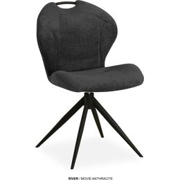 Esszimmerstuhl OMG DESIGN "River", anthrazit, schwarz, anthrazit, B:55cm H:86,7cm T:60,5cm, Polyester, St&uuml;hle, Esszimmerstuhl, Drehstuhl mit auto-return, mit Handgriff