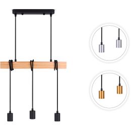 Paco Home Pendelleuchte "SINA", schwarz (schwarz schwarz), H: 5cm, Leuchten, LED Pendellampe H&auml;ngeleuchte Wohnzimmer Esszimmer Vintage Holz 3x E27, Pendelleuchte