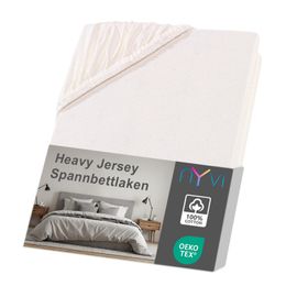 NYVI Spannbettlaken DreamScience Heavy Jersey - Spannbetttuch, Formstabil, 160g/m&sup2;, Rundum-Gummizug, B&uuml;gelfrei Farbe:natur;Gr&ouml;&szlig;e:120x200 - 130x200 cm