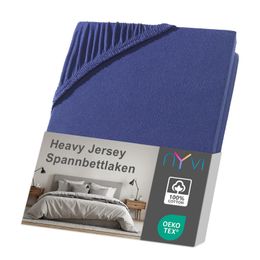 NYVI Spannbettlaken DreamScience Heavy Jersey - Spannbetttuch, Formstabil, 160g/m&sup2;, Rundum-Gummizug, B&uuml;gelfrei Farbe:navyblau;Gr&ouml;&szlig;e:120x200 - 130x200 cm