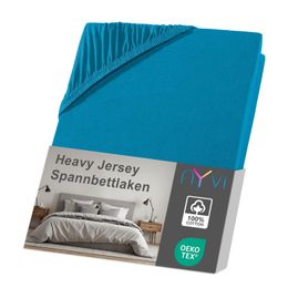 NYVI Spannbettlaken DreamScience Heavy Jersey - Spannbetttuch, Formstabil, 160g/m&sup2;, Rundum-Gummizug, B&uuml;gelfrei Farbe:petrol;Gr&ouml;&szlig;e:120x200 - 130x200 cm