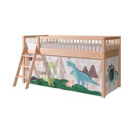 Vipack FAGUS halbhohes Bett 90 x 200 cm, inkl. Lattenrost, mit Textilset "Dino", Ausf. Buche massiv natur