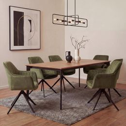6er-Set Esszimmerstuhl MCW-L79, K&uuml;chenstuhl Armlehne drehbar Auto-Return Samt 440g/m&sup2; ~ Wildleder-Optik olivgr&uuml;n