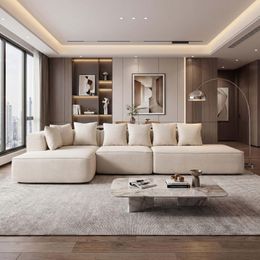 Sofa-Garnitur MCW-Q28, L-Sofa Couch Loungesofa, Stoff Chenille (270 g/m&sup2;) Liegefl&auml;che links 60x310x150cm ~ creme