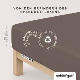 Spannbettlaken Schlafgut "PREMIUM Mako-Zwirn-Jersey, 220 g/m&sup2;, 95% Bio-Baumwolle, 5% Elasthan", beige (sand deep), 1 Stk., Mako-Zwirn-Jersey, 180-200x200-220 30cm, Mako-Zwirn-Jersey, Obermaterial: 95% Baumwolle, 5% Elasthan, Bettlaken, Spannbettlaken, Bettlaken bis 30 cm H&ouml;he, PREMIUM-Qualit&auml;t langlebig, perfekter Sitz