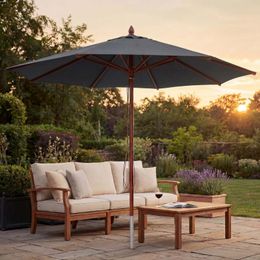 Gastronomie Holz-Sonnenschirm MCW-C57b, Gartenschirm, Polyester/Holz 17kg, rund &Oslash;4m Seilzug sto&szlig;sicher ~ anthrazit