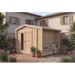 Gartenhaus Weka "Killarney", naturbelassen, ohne Fu&szlig;boden, ohne Dacheindeckung, Massivholz, Gartenh&auml;user, Gartenhaus, Doppelt&uuml;r, 1 1/2 Seite mit Fenster, inkl. Sitztruhe