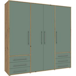 Dreht&uuml;renschrank FORTE "Kleiderschrank,zeitloses Design, 4 t&uuml;rig", artisan eiche, salbei, B:205,9cm H:200cm T:53cm, Holzwerkstoff, Schr&auml;nke, Dreht&uuml;renschrank, viel Stauraum, Schubladen, Stangengriffe, Made in Europe
