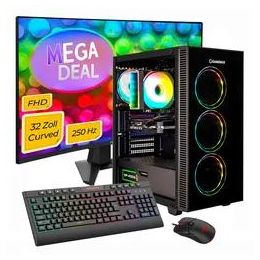 GAMEMAX Gaming-PC-Komplettsystem "MegaDeal Draco XD 2751 AMD Ryzen 5 5500 16GB 480GB SSD RTX 5050", Energieeffizienz: E (A-G), schwarz, Microsoft Windows 11 Home (64 Bit), 16 GB RAM 480 GB SSD, Computer_Komplettsysteme, Windows 11 + MSI MAG 32C6X Curved Monitor 80cm (32")