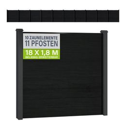 Juskys&reg; WPC Sichtschutzzaun 10er Set - Komplettset inkl. 11 WPC Pfosten & Zubeh&ouml;r, Gartenset WPC- & Stahlkonstruktion, Anthrazit / Grau