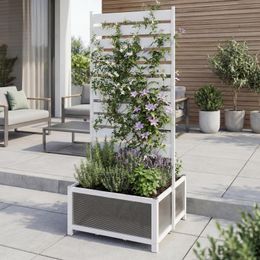 Aluminium Beet mit Rankgitter MCW-P97, Blumenkasten Pflanzk&uuml;bel Spalier, 110x60x75cm ~ wei&szlig;