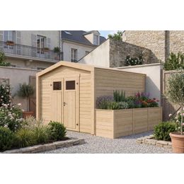 Gartenhaus Weka "Killarney", naturbelassen, ohne Fu&szlig;boden, ohne Dacheindeckung, Massivholz, Gartenh&auml;user, Gartenhaus, Doppelt&uuml;r, 1/4 verglast, inkl. Hochbeet