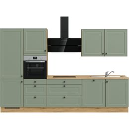 K&uuml;chenzeile Nobilia "Cascada II", NEU: individuell anpassbar mit gratis Profi-Beratung", gr&uuml;n (k&uuml;che: gr&uuml;n, korpus: lacklaminat schilffarben, arbeitsplatte: eiche sierra nachbildung), B:330,3cm H:216,6cm T:60cm, Komplettk&uuml;chen-Sets, K&uuml;chenzeile, vormontiert, Breite 330 cm, Ausrichtung w&auml;hlbar, wahlw. mit E-Ger&auml;ten