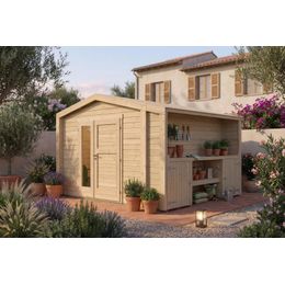 Gartenhaus Weka "Killarney", naturbelassen, ohne Fu&szlig;boden, ohne Dacheindeckung, Massivholz, Gartenh&auml;user, Gartenhaus, Doppelt&uuml;r, 1 1/2, Fenster an Seite, inkl. Pflanztisch