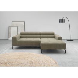 Ecksofa Home Affaire "Claya, 223 cm breit, L-Form, Kopfteilverstellung", oliv, B:223cm H:71cm T:179cm, 100% Polyester, Sofas, Ecksofa, Moderne Steppung, weicher Polsteraufbau & saugroboterfreundliche H&ouml;he