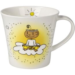 Tasse Goebel "Coffee-/Tea Mug Der kleine Yogi- Dein L&auml;cheln", wei&szlig; (bunt), B:10,5cm H:9,5cm, Porzellan, Trinkgef&auml;&szlig;e, Tasse