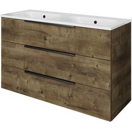 Badm&ouml;bel-Set SAPHIR "Mineralmarmor-Waschtisch mit Waschtischunterschrank", eiche ribbeck quer nachbildung, B:121cm H:74cm T:46cm, Holzwerkstoff, Kastenm&ouml;bel-Sets, Badm&ouml;bel-Set