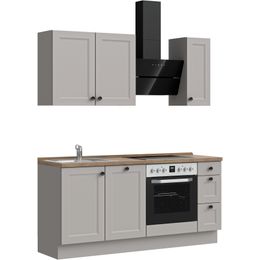 K&uuml;chenzeile Nobilia "Cascada II", NEU: individuell anpassbar mit gratis Profi-Beratung", grau (k&uuml;che: grau, korpus: lacklaminat steingraufarben, arbeitsplatte: eiche havanna nachbildung), B:180,3cm H:216,6cm T:60cm, Komplettk&uuml;chen-Sets, K&uuml;chenzeile, vormontiert, Breite 180 cm, Ausrichtung w&auml;hlbar, wahlw. mit E-Ger&auml;ten