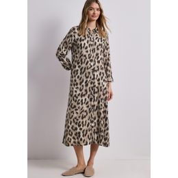 Blusenkleid Street One, Damen, Gr. 38, EURO-Gr&ouml;&szlig;en, timeless beige, Stoff, 100% Viskose, comfort fit Midi, V-Ausschnitt, B&uuml;ndchen, Kleider Blusenkleid, aus Viskose
