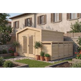 Gartenhaus Weka "Killarney", naturbelassen, ohne Fu&szlig;boden, ohne Dacheindeckung, Massivholz, Gartenh&auml;user, Gartenhaus, Doppelt&uuml;r mit Lamellen, inkl. 4er M&uuml;lltonnenbox