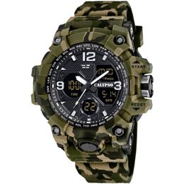 Chronograph Calypso Watches "X-Trem", gr&uuml;n (khaki, schwarz), Armbanduhren, Herren, Chronograph, Quarzuhr, Armbanduhr, Herrenuhr, analog, digital, Tag, Monat