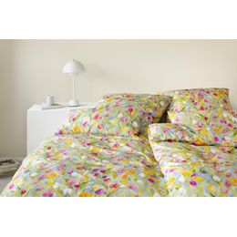 Bettw&auml;sche Elegante "Tulpen", blau, B/L: 135cm x 200cm, 1 Stk., 1 Stk., Mako-Batist, B/L: 80cm x 80cm, 2, Mako-Batist, Obermaterial: 100% Baumwolle, Bettw&auml;sche, Bettw&auml;sche, angenehmes Hautgef&uuml;hl