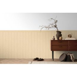 Livingwalls Vliestapete LIVING WALLS "Wallpanel Tapete Wandpaneele Mustertapete Holzpaneele Natur", beige (beige,braun 2), B:1,06m H:0,02m L:5m, Vlies, Tapeten, Vliestapete Holz-Optik f&uuml;r Schlafzimmer K&uuml;che Wohnzimmer Wandpaneele