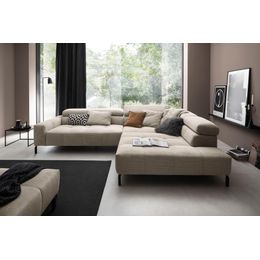 Ecksofa Home Affaire "Claya, 311 cm breit, L-Form, inkl. Kopfteilverstellung", beige (sand), B:311cm H:71cm T:219cm, 95% Polyester, 5% Nylon, Sofas, Ecksofa, mit elektrischem Sitzvorzug im Hauptelement
