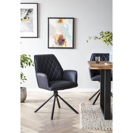 Esszimmerstuhl Salesfever "Vancouver Armlehnstuhl f&uuml;rs Esszimmer", schwarz (dunkelblau schwarz, schwarz), B:59cm H:89cm T:63cm, Metall, Polyester, St&uuml;hle, Esszimmerstuhl, Esszimmersessel, R&uuml;ckenlehne mit Rautensteppung, 360 Drehfunktion