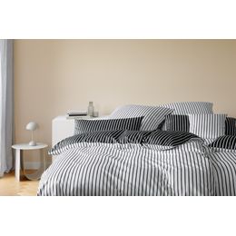 Bettw&auml;sche Elegante "Lined", schwarz, wei&szlig;, B/L: 155cm x 220cm, 1 Stk., 1 Stk., Mako-Satin, B/L: 80cm x 80cm, 2, Mako-Satin, Obermaterial: 100% Baumwolle, Bettw&auml;sche, Bettw&auml;sche, angenehmes Hautgef&uuml;hl