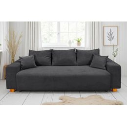 Schlafsofa Collection AB "Yves, B: 243 cm, Liegefl. 142x194 cm", grau (anthrazit), B:243cm T:94cm, 100% Polyester, Sofas, Schlafsofa, Bettfunktion, Bettkasten & 2 Zierkissen, Federkern