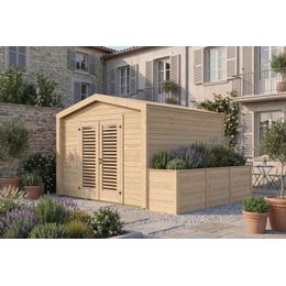 Gartenhaus Weka "Killarney", naturbelassen, ohne Fu&szlig;boden, ohne Dacheindeckung, Massivholz, Gartenh&auml;user, Gartenhaus, Doppelt&uuml;r mit Lamellen, inkl. Hochbeet