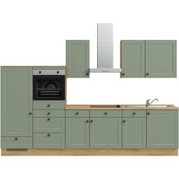 K&uuml;chenzeile Nobilia "Cascada I", NEU: individuell anpassbar mit gratis Profi-Beratung", gr&uuml;n (k&uuml;che: gr&uuml;n, korpus: lacklaminat schilffarben, arbeitsplatte: eiche sierra nachbildung), B:330,3cm H:216,6cm T:60cm, Komplettk&uuml;chen-Sets, K&uuml;chenzeile, vormontiert, Breite 330 cm, Ausrichtung w&auml;hlbar, wahlw. mit E-Ger&auml;ten