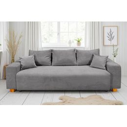Schlafsofa Collection AB "Yves, B: 243 cm, Liegefl. 142x194 cm", grau (hellgrau), B:243cm T:94cm, 100% Polyester, Sofas, Schlafsofa, Bettfunktion, Bettkasten & 2 Zierkissen, Federkern