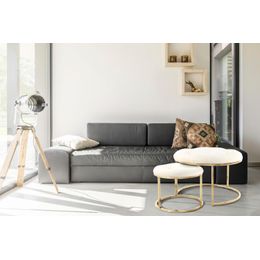 Sitzhocker Kayoom "Hocker Myla 2er-Set, praktisch ineinander schiebbar", wei&szlig; (elfenbein, gold), B:60cm H:41cm T:60cm, Sitzbezug: 100% Polyester Korpus: Sperrholz Gestell: 100% Eisen, Hocker, Sitzhocker, ineinander schiebbar, rund, gesteppt, mit Zierkn&ouml;pfen