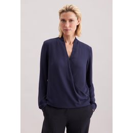 Wickelbluse Seidensticker "Schwarze Rose", Damen, Gr. M38, blau (dunkelblau), 100% Polyester, unifarben, regular fit, V-Ausschnitt, Blusen, V-Neck Uni