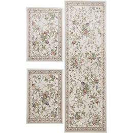 Bettumrandung Theko "Flomi Sagrini" Gr. 14, beige (creme), H:3mm, Obermaterial: 63% Polyester, 33% Polypropylen, 4% Baumwolle, Bettumrandungen, Teppich-Set, Flachgewebe, Pastell-Farben, Blumen Design, mit Bord&uuml;re