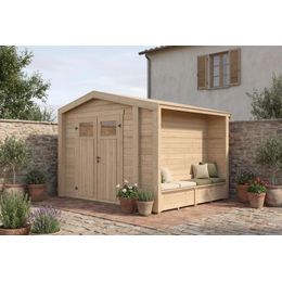 Gartenhaus Weka "Killarney", naturbelassen, ohne Fu&szlig;boden, ohne Dacheindeckung, Massivholz, Gartenh&auml;user, Gartenhaus, Doppelt&uuml;r, 1/4 verglast, inkl. Sitztruhe