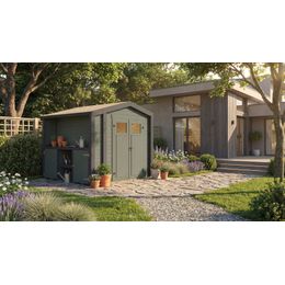Gartenhaus Weka "Killarney", gr&uuml;ngrau, anthrazit, ohne Fu&szlig;boden, ohne Dacheindeckung, Massivholz, Gartenh&auml;user, Gartenhaus, Doppelt&uuml;r, 1/4 verglast, inkl. Pflanztisch