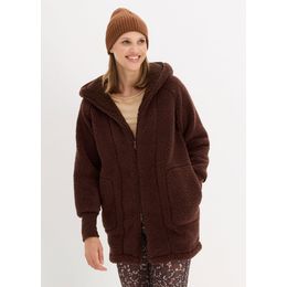 bonprix Teddy-Fleece Jacke, braun, Gr.56/58 (3XL), Oversized Teddy-Fleecemantel mit Taschen und 2-Wege-Rei&szlig;verschluss, der inklusive der Kapuze verschlie&szlig;bar ist, aus Fleece
