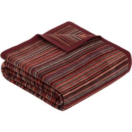 Wohndecke Ibena "Jacquard Decke Malang", rot (rot, grau), B:150cm L:200cm, Mischgewebe, Wohndecken, Wohndecke, mit filigranen Streifen, made in Europe