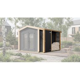 Kaminholzregal Weka "optionale Erweiterung f&uuml;r Gartenhaus Killarney", anthrazit, eiche hell, B:299cm H:211cm T:50cm, Holz, Kaminholzlager, Kaminholzregal, verschiedene Farben und Gr&ouml;&szlig;en