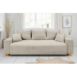 Schlafsofa Collection AB "Yves, B: 243 cm, Liegefl. 142x194 cm", beige, B:243cm T:94cm, 100% Polyester, Sofas, Schlafsofa, Bettfunktion, Bettkasten & 2 Zierkissen, Federkern